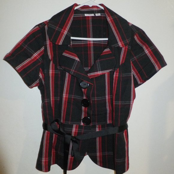 Cato | Jackets & Coats | Cato Womens Plaid White Red Black Button ...